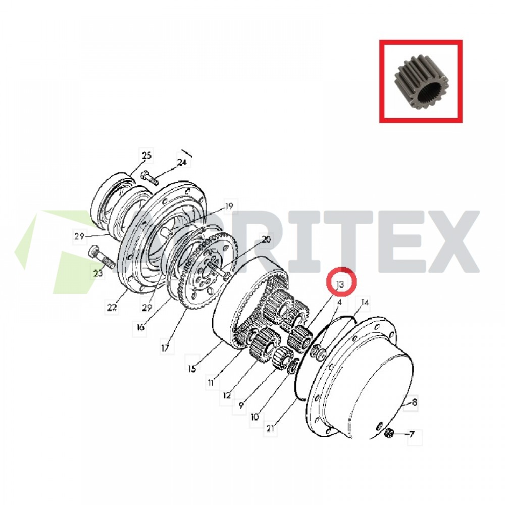 Gear sun 45mm long JCB 454/07401